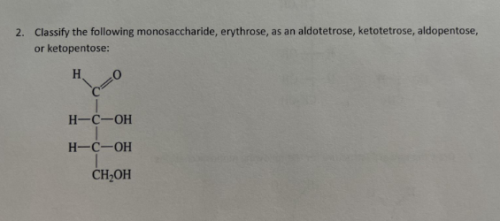 Solved 2. Classify the following monosaccharide, erythrose, | Chegg.com