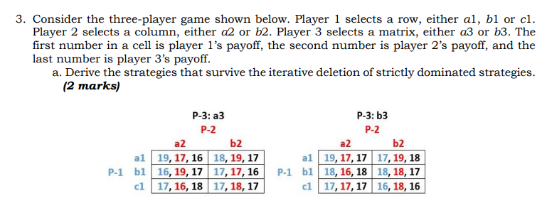 Solved 3. Consider the three-player game shown below. Player | Chegg.com
