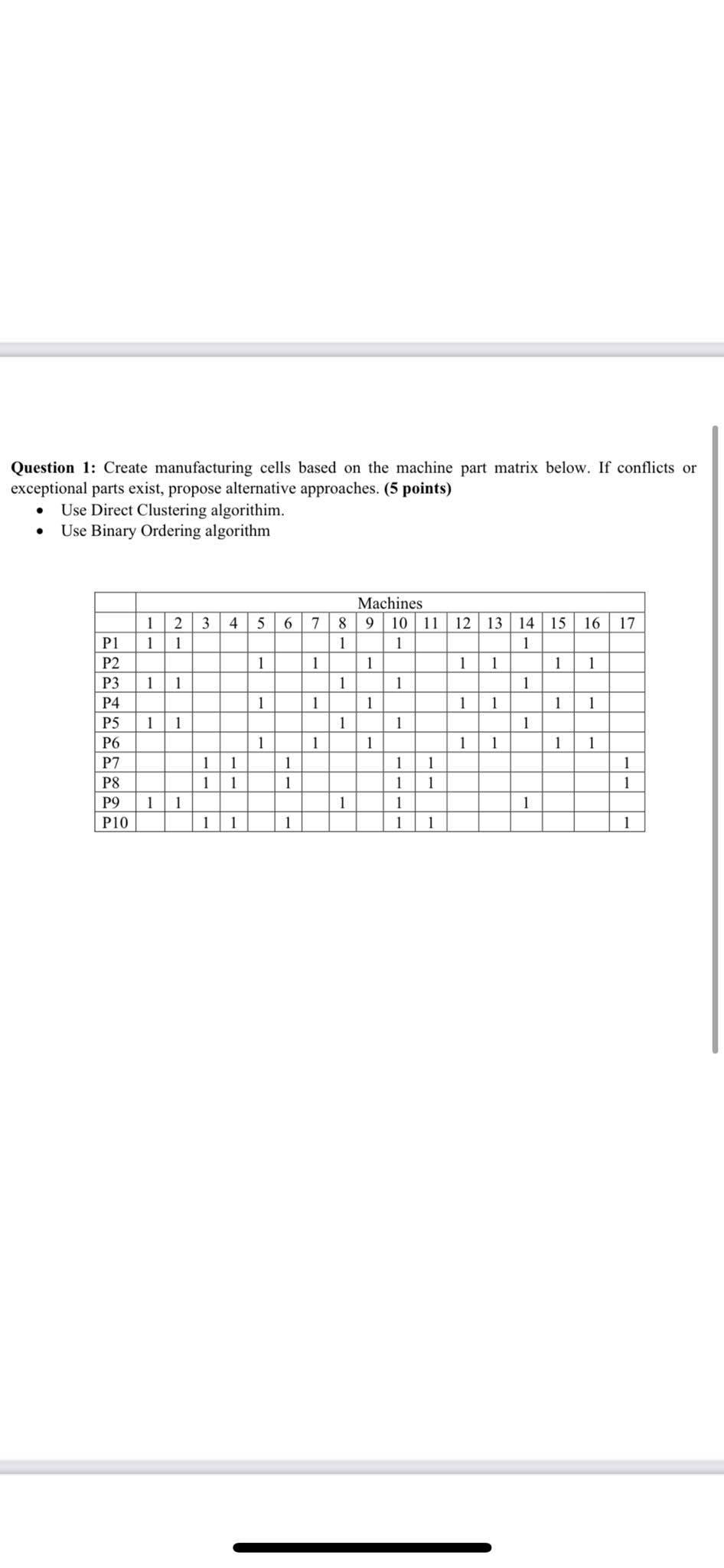 Solved Question 1: Create manufacturing cells based on the | Chegg.com