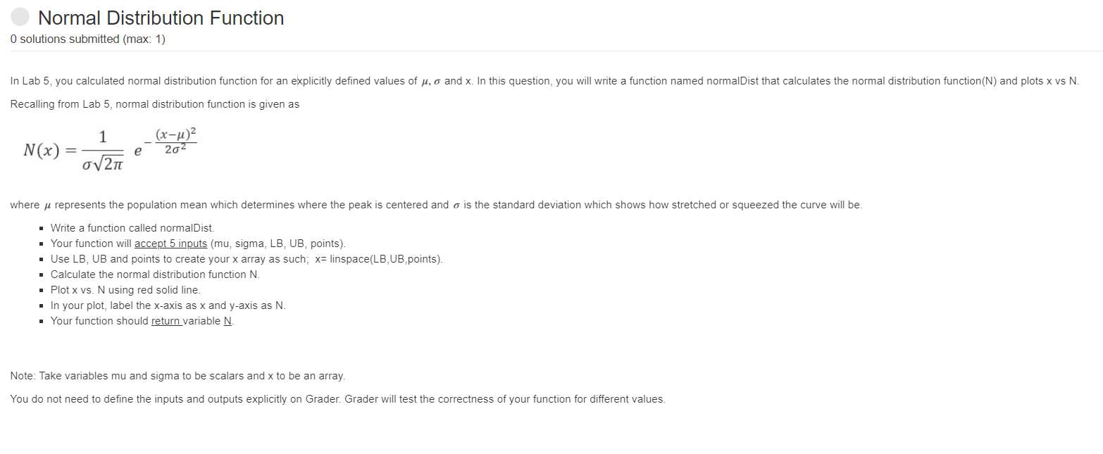 Solved Normal Distribution Function O solutions submitted | Chegg.com