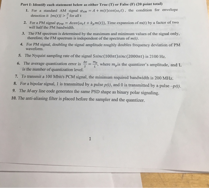 Solved Part I: Identity each statement below as cither True | Chegg.com