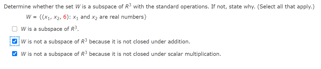 Solved Determine whether the set W is a subspace of R3 with | Chegg.com
