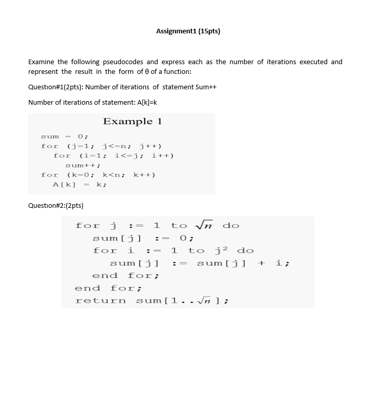Solved Examine the following pseudocodes and express each as | Chegg.com