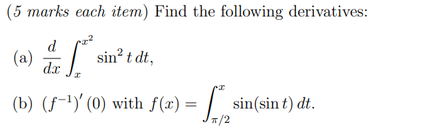 Solved (5 marks each item) Find the following derivatives: | Chegg.com
