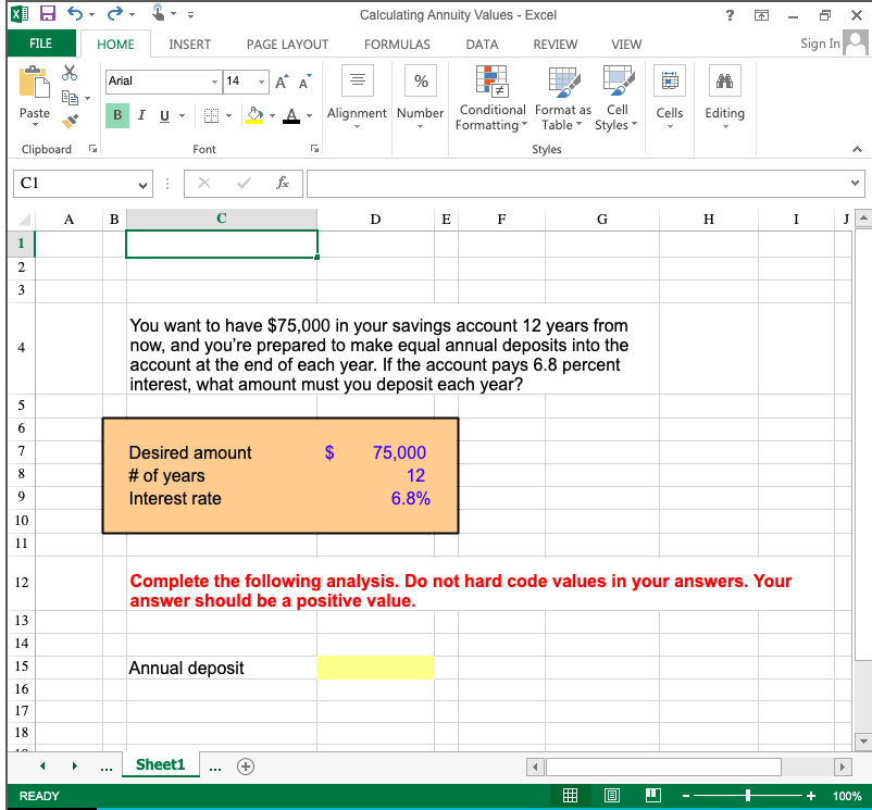 Solved Calculating Annuity Values - Excel Sign In FILE НOМE | Chegg.com
