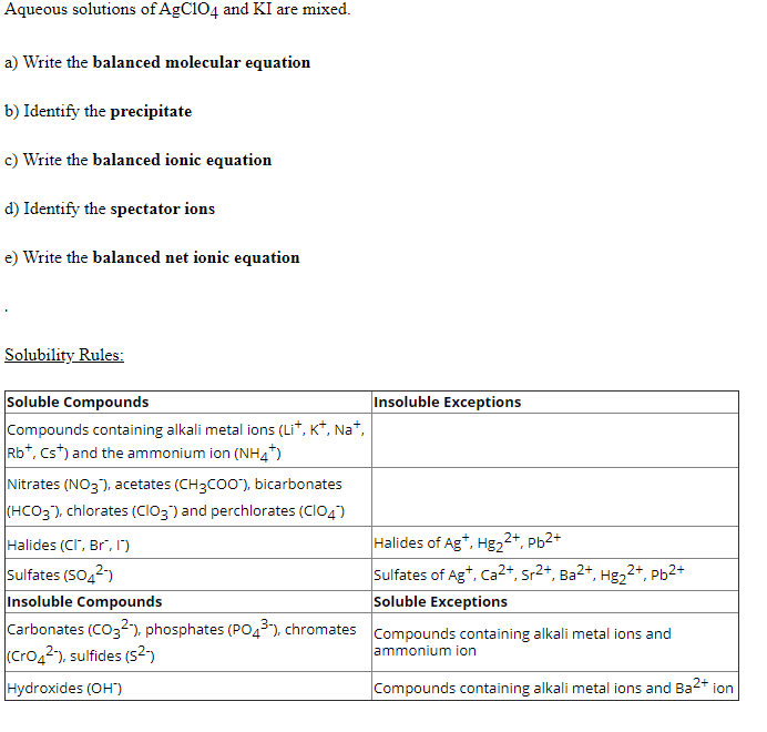 Solved Aqueous solutions of AgC104 and KI are mixed. a) | Chegg.com