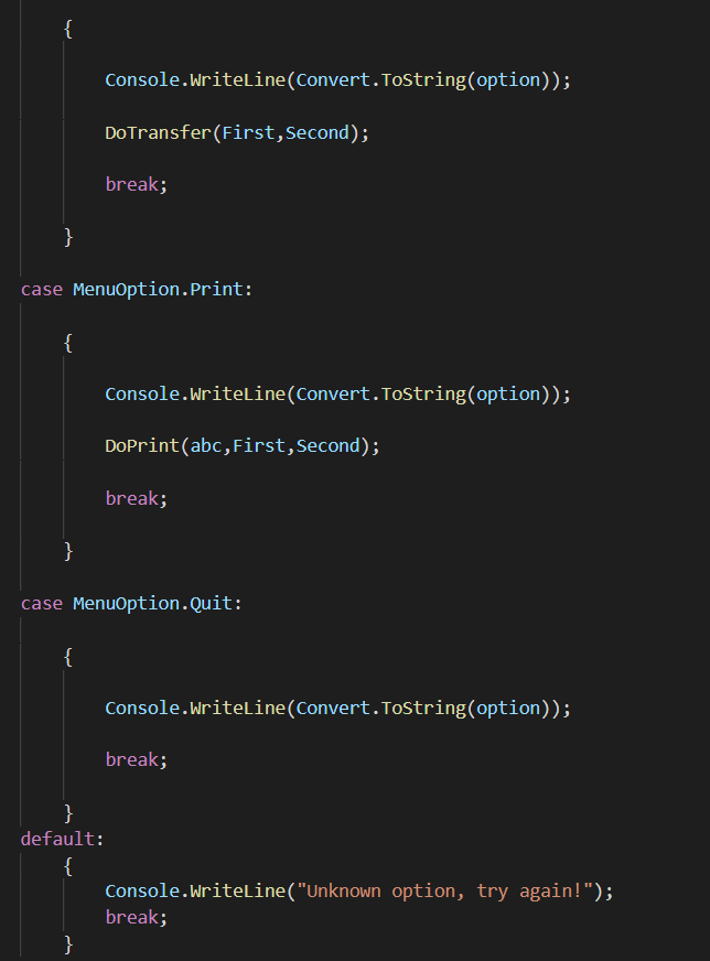 Solved using System; 10 references public enum Menuoption { | Chegg.com