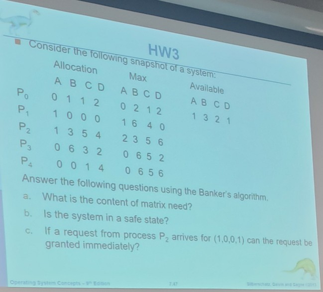 Solved HW3 Consider the following snapshot of a system: | Chegg.com