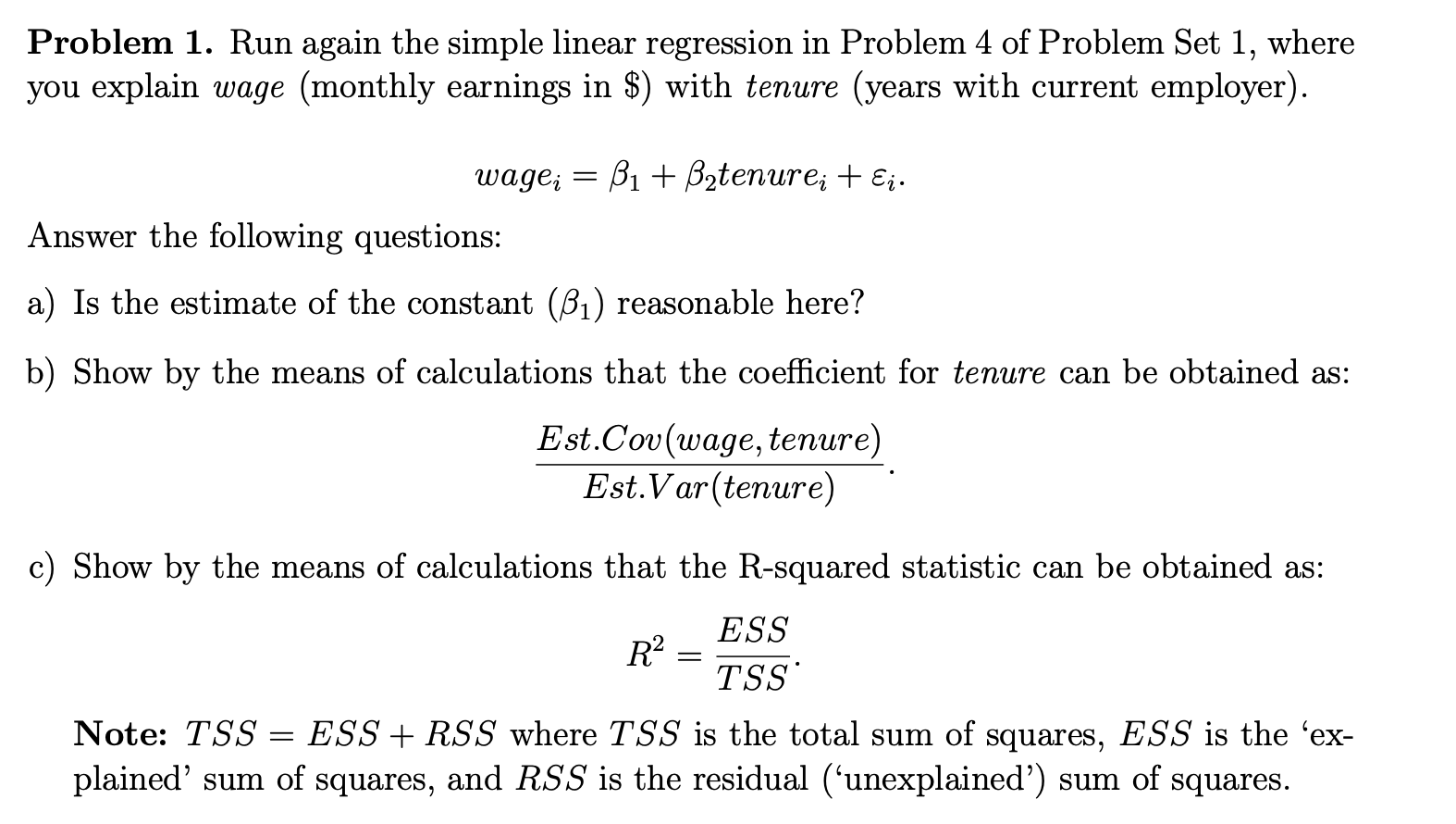 Solved Problem 1. Run again the simple linear regression in | Chegg.com