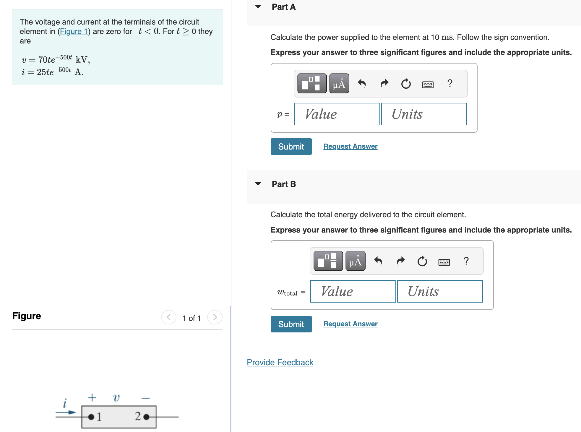 Solved The voltage and current at the terminals of the | Chegg.com