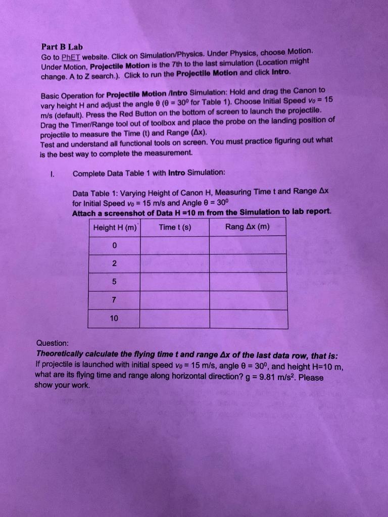 Solved Part B Lab Go to PhET website. Click on | Chegg.com