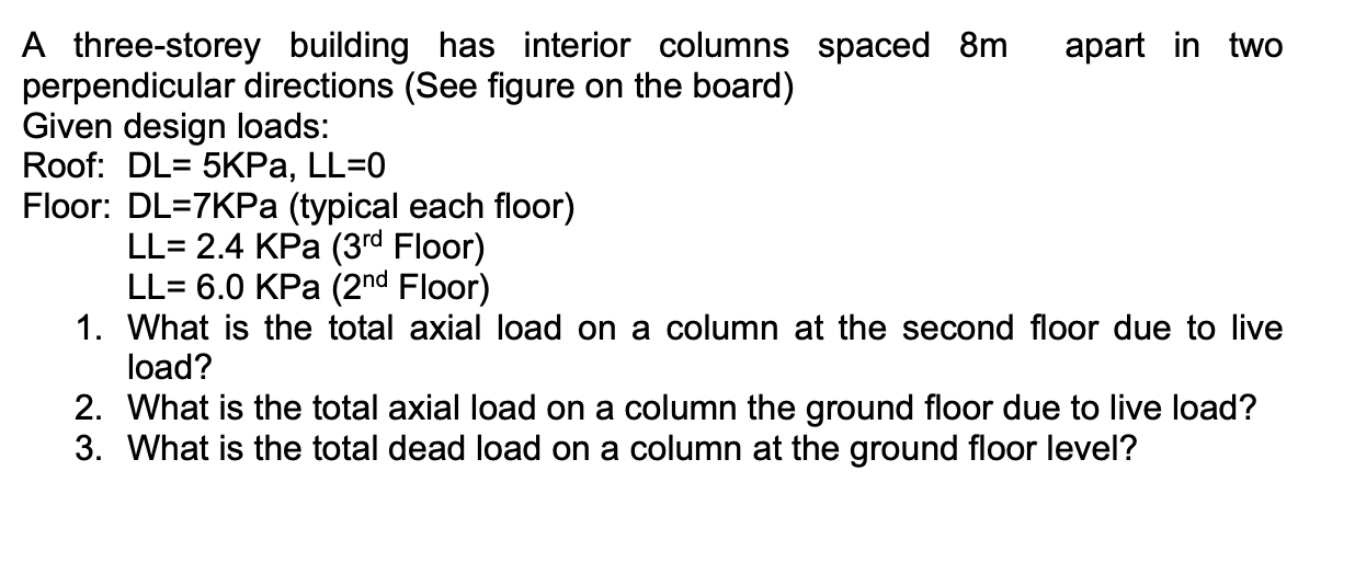 Solved A three-storey building has interior columns spaced | Chegg.com