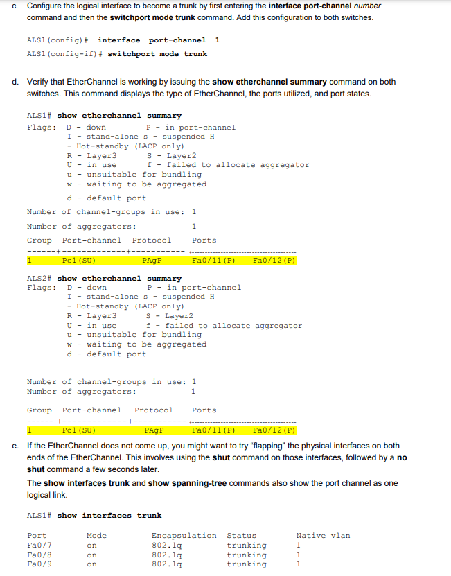 Solved Configuring EtherChannel Topology DLS1 DLS2 Fa0/11 | Chegg.com