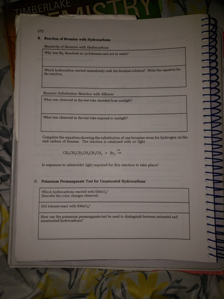 Solved TIMBERLAKE 272 B. Reaction of Bromine with | Chegg.com