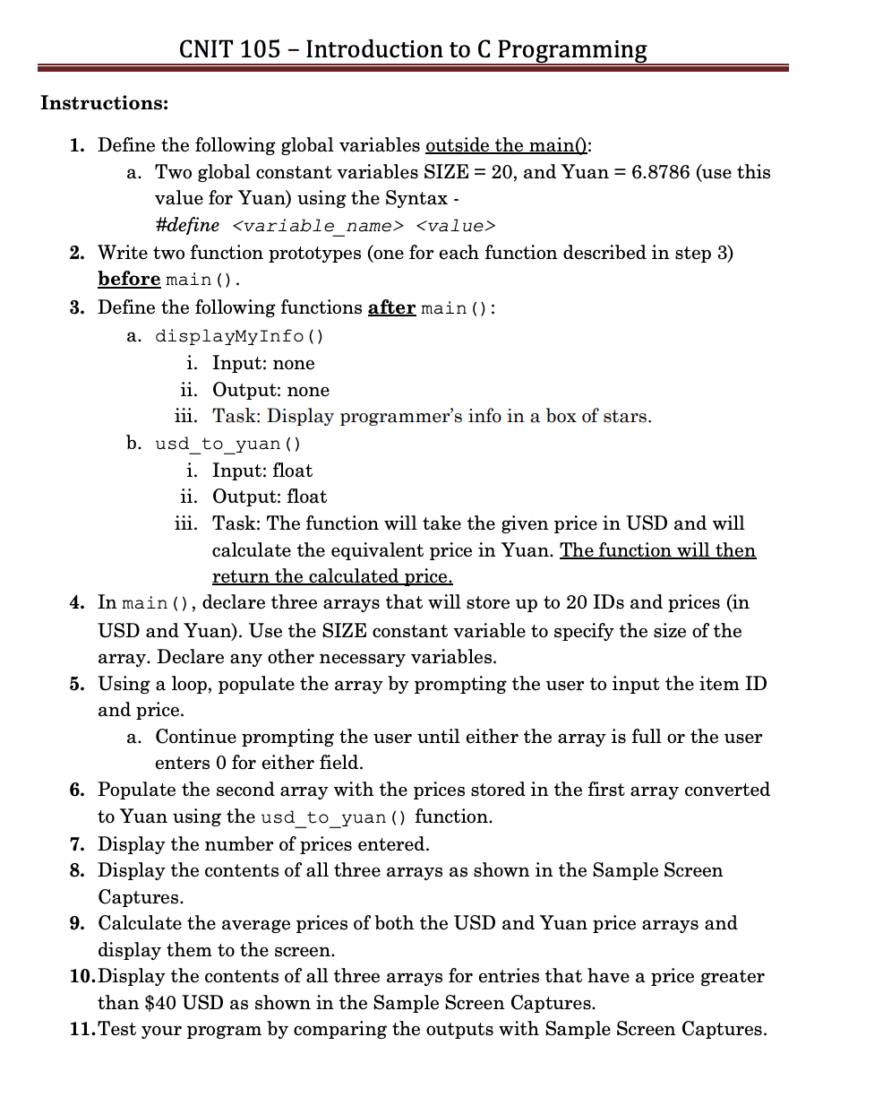 Solved Instructions:Define the following global variables | Chegg.com