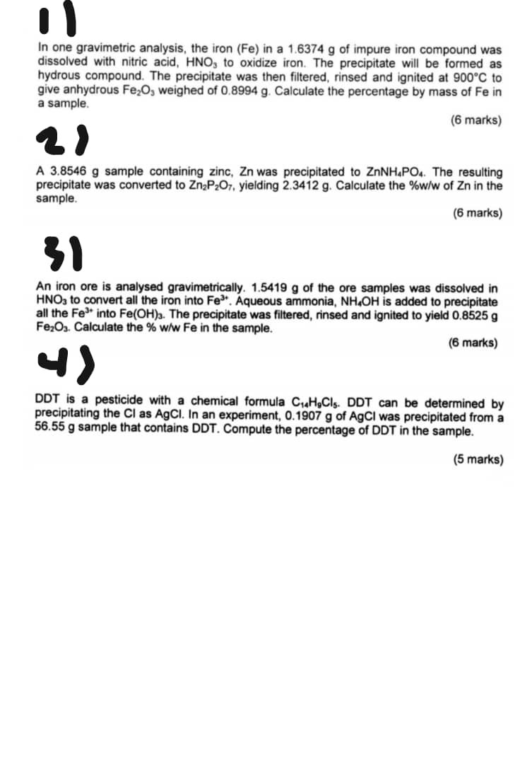 Solved In one gravimetric analysis, the iron (Fe) in a | Chegg.com
