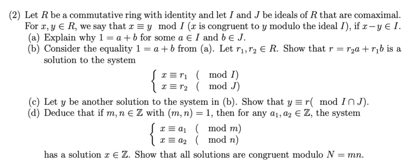 Solved (2) Let R be a commutative ring with identity and let | Chegg.com