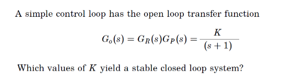 Solved A simple control loop has the open loop transfer | Chegg.com
