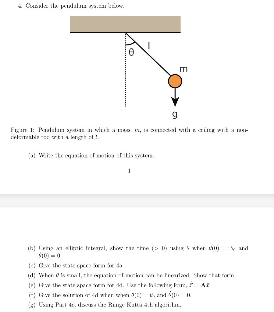 4. Consider the pendulum system below. Figure 1: | Chegg.com