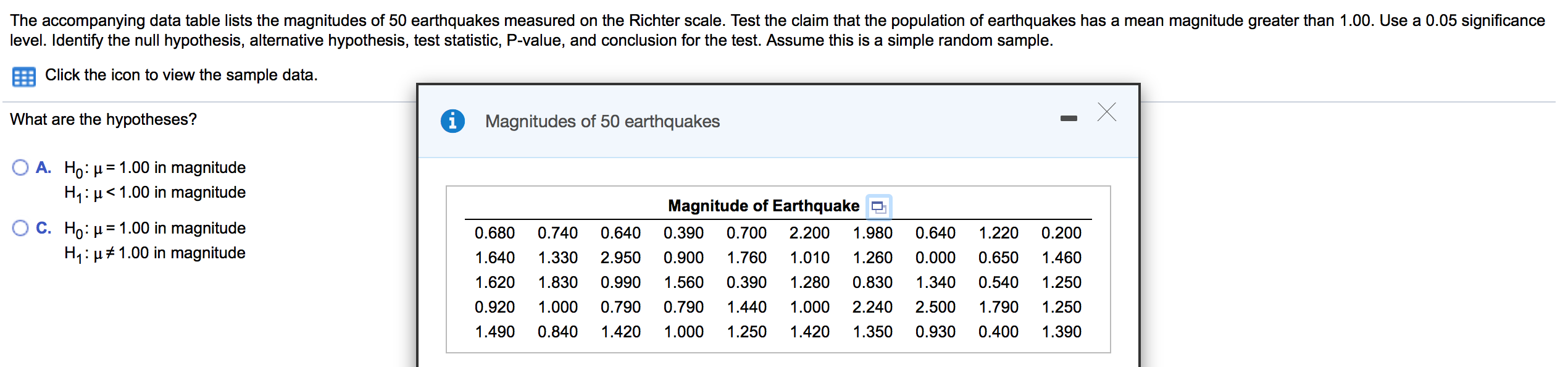 Solved The accompanying data table lists the magnitudes of | Chegg.com