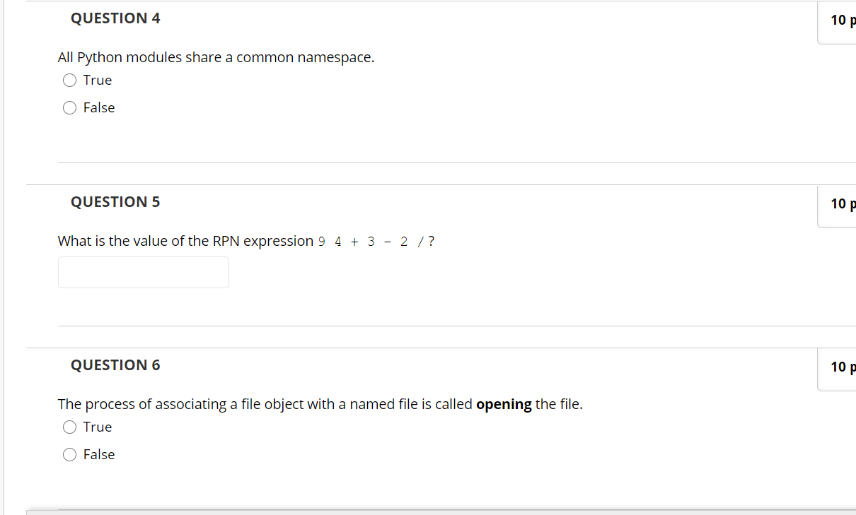 Solved QUESTION 4 10 p All Python modules share a common | Chegg.com