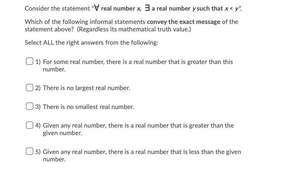 Solved Consider the statement "V real number x, 3 a real | Chegg.com