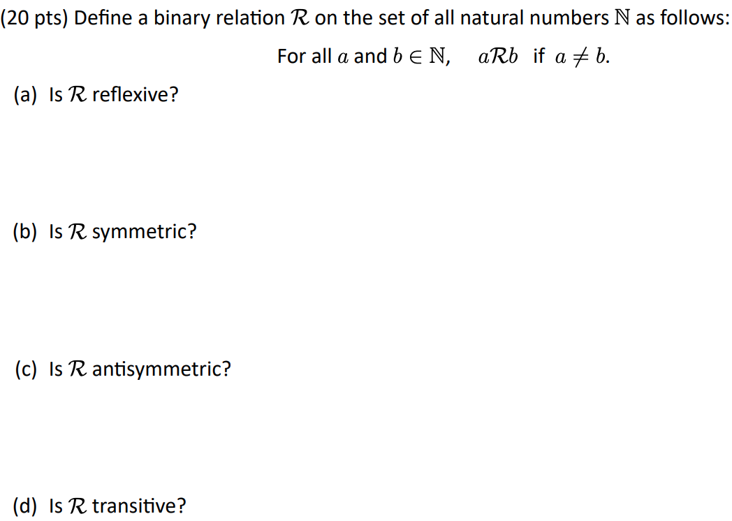Solved (20 pts) Define a binary relation R on the set of all | Chegg.com