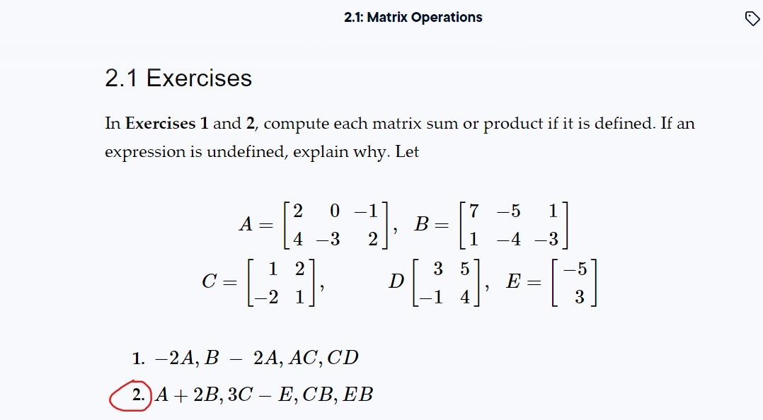 Solved In Exercises 1 And 2 Compute Each Matrix Sum Or 