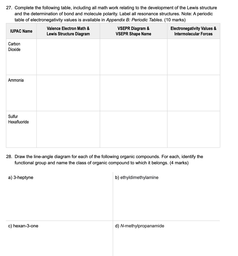 Solved 27. Complete the following table, including all math | Chegg.com