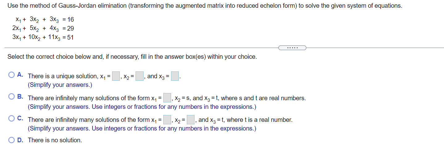 Solved Use the method of Gauss-Jordan elimination | Chegg.com