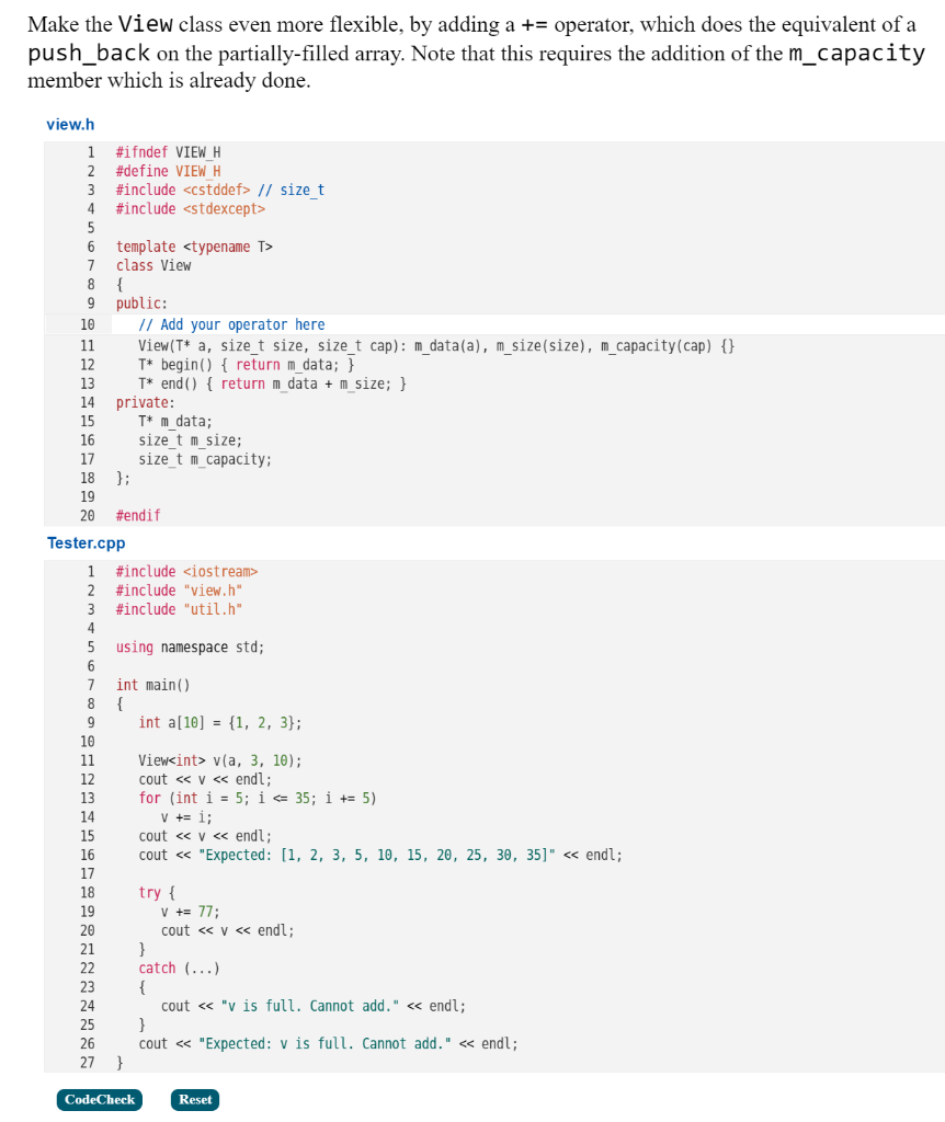 Solved Make the View class even more flexible, by adding a | Chegg.com