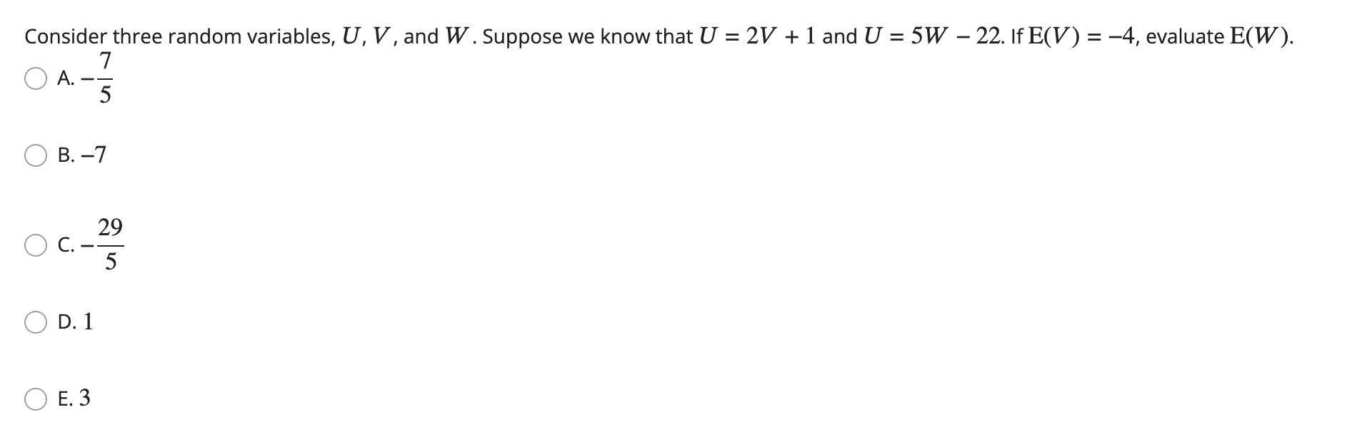 Solved Consider three random variables, U,V, and W. Suppose | Chegg.com