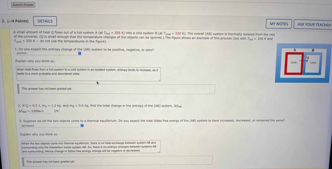 Solved A small amount of heat Q flows out of a hot system A | Chegg.com