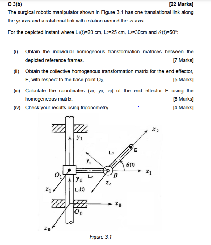 Solved Q 3(b) [22 Marks] The surgical robotic manipulator | Chegg.com