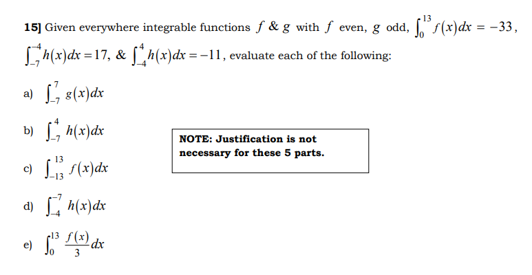 Solved 15] Given everywhere integrable functions f & g with | Chegg.com