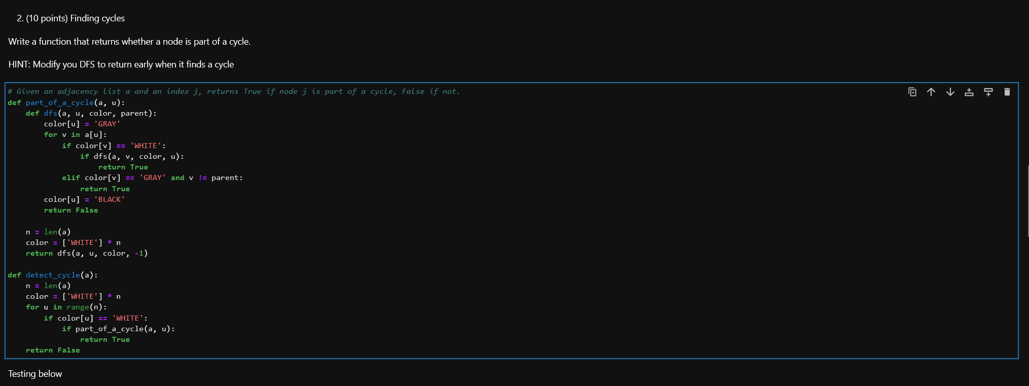 Solved (10 ﻿points) ﻿Finding cycles Press shift enter to | Chegg.com