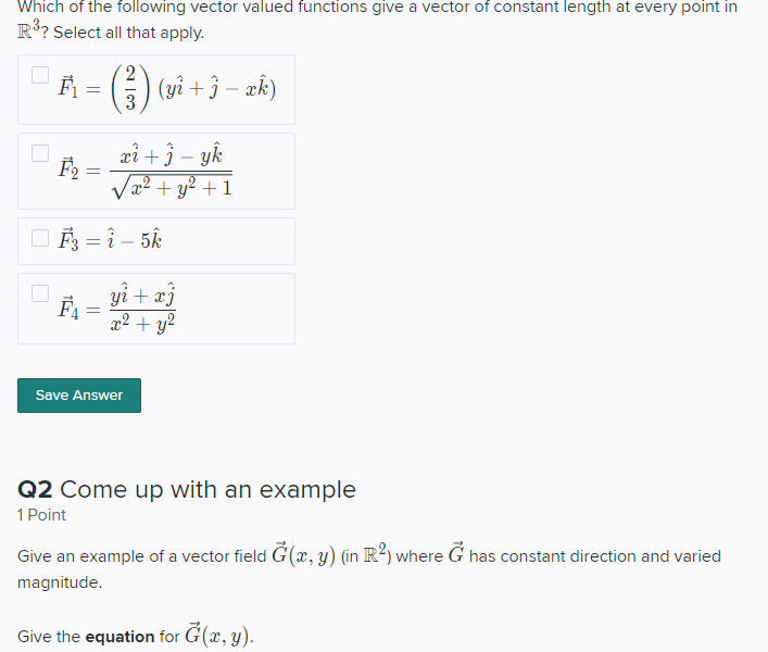 Solved Which of the following vector valued functions give a | Chegg.com