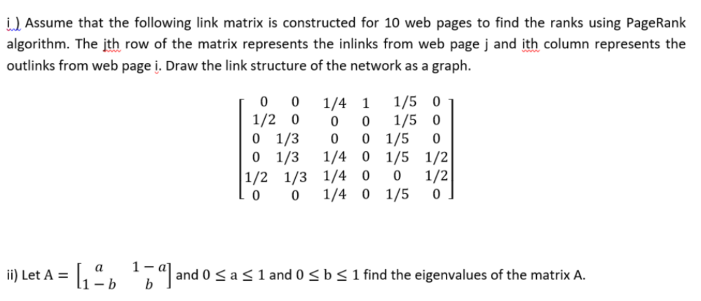 Solved if Assume that the following link matrix is | Chegg.com