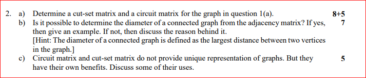 8+5 7 2. a) Determine a cut-set matrix and a circuit | Chegg.com