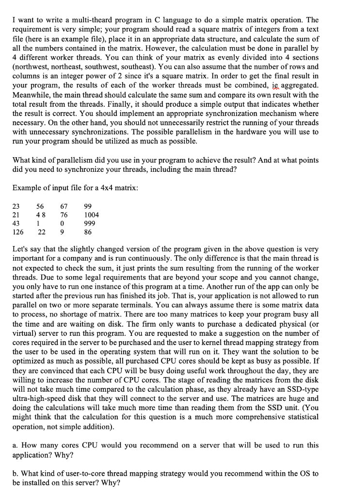 Solved I want to write a multi-theard program in C language | Chegg.com