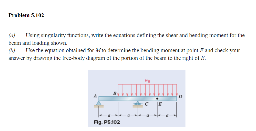 Solved Problem 5.102 (a) Using singularity functions, write | Chegg.com