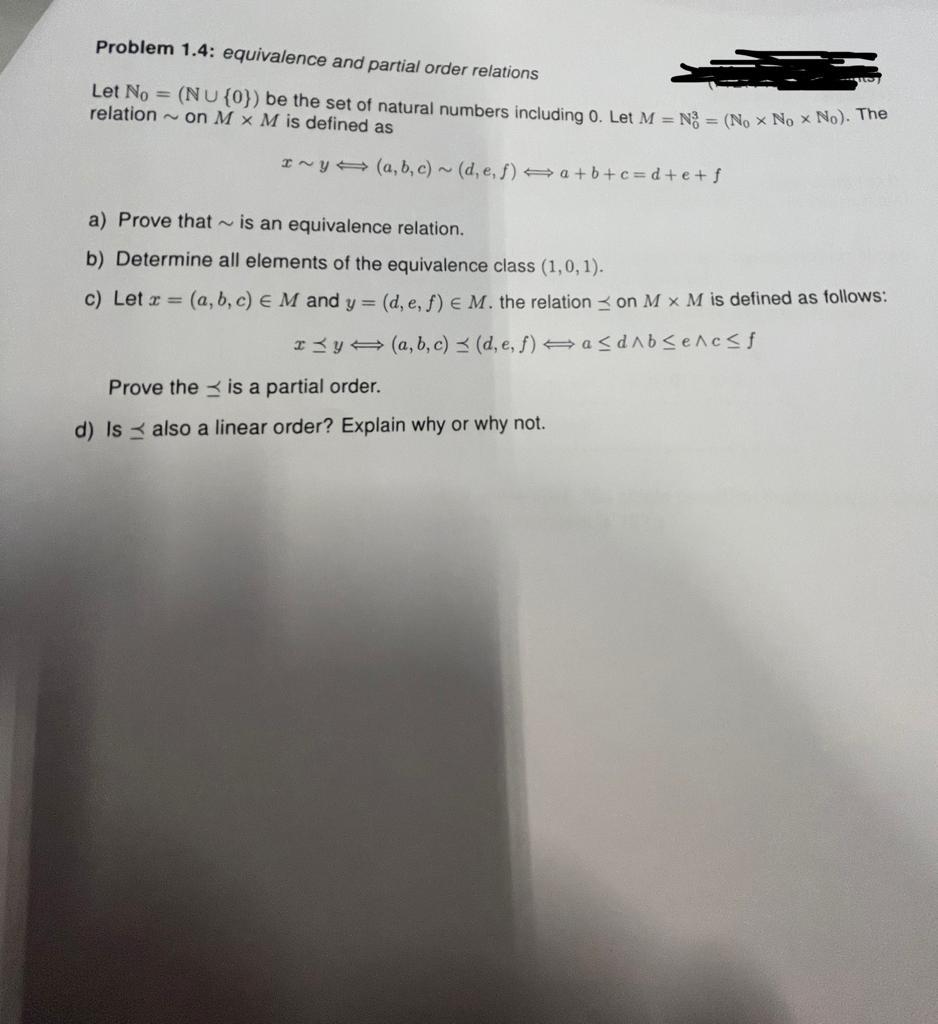 Solved Problem 1.4: equivalence and partial order relations | Chegg.com