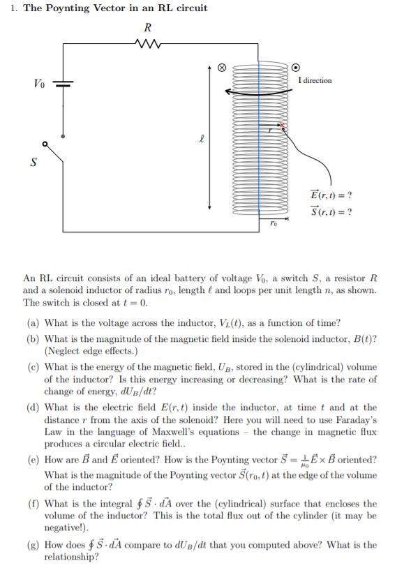 Solved 1. The Poynting Vector in an RL circuit R w VO I | Chegg.com