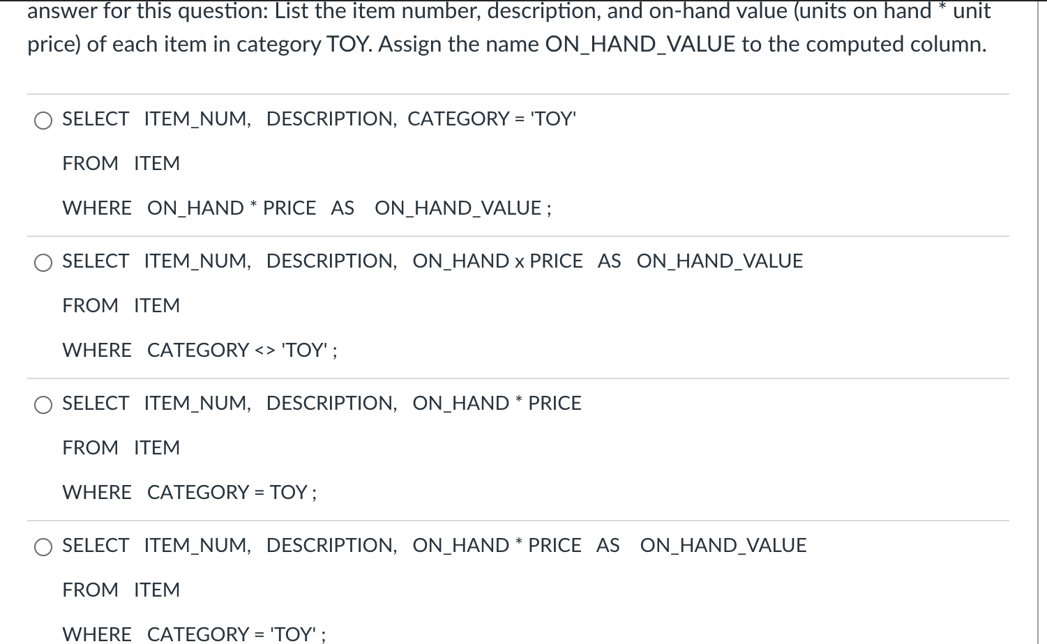 Solved answer for this question: List the item number, | Chegg.com