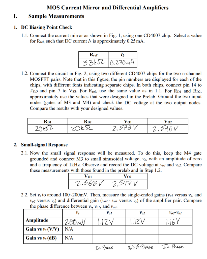 Solved MOS Current Mirror and Differential Amplifiers Sample | Chegg.com