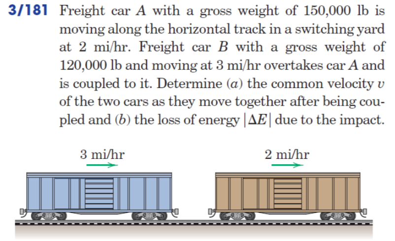 Solved 3/181 Freight car A with a gross weight of 150,000 lb | Chegg.com