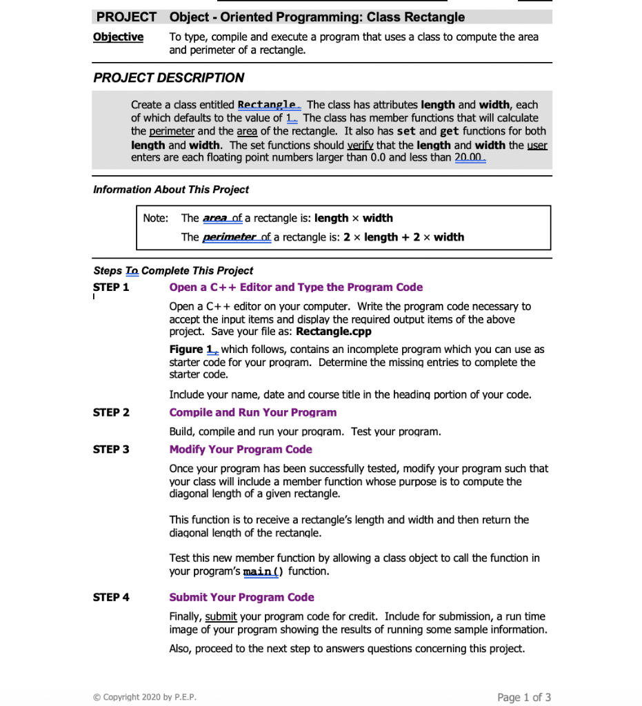Solved PROJECT Object - Oriented Programming: Class | Chegg.com