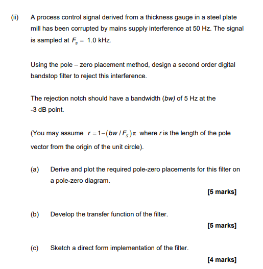 Solved (ii) A process control signal derived from a | Chegg.com