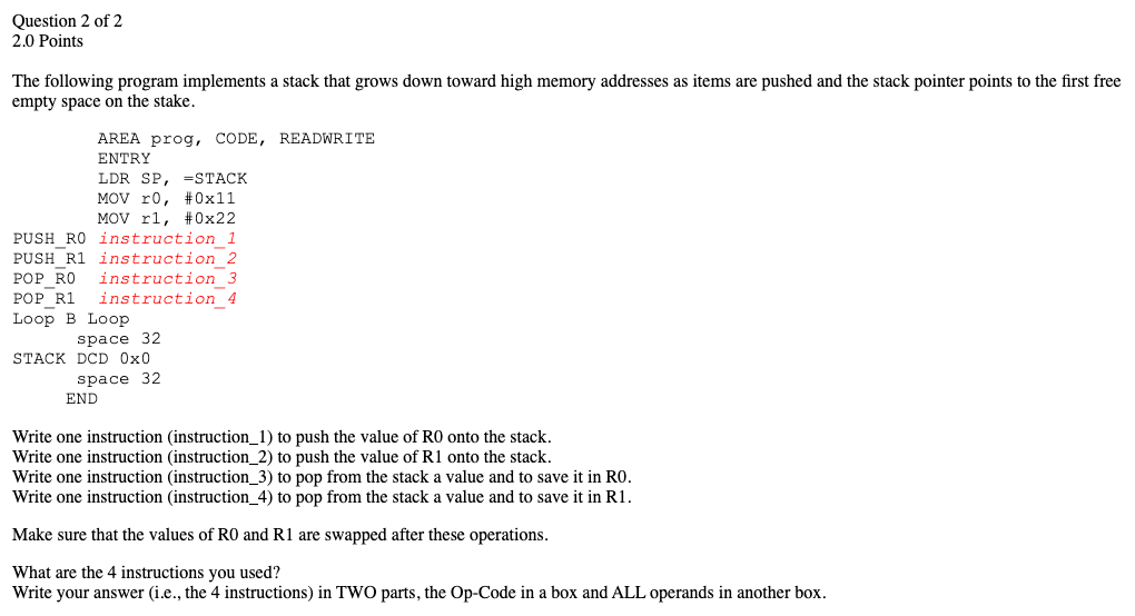 Solved Question 2 of 2 2.0 Points The following program | Chegg.com