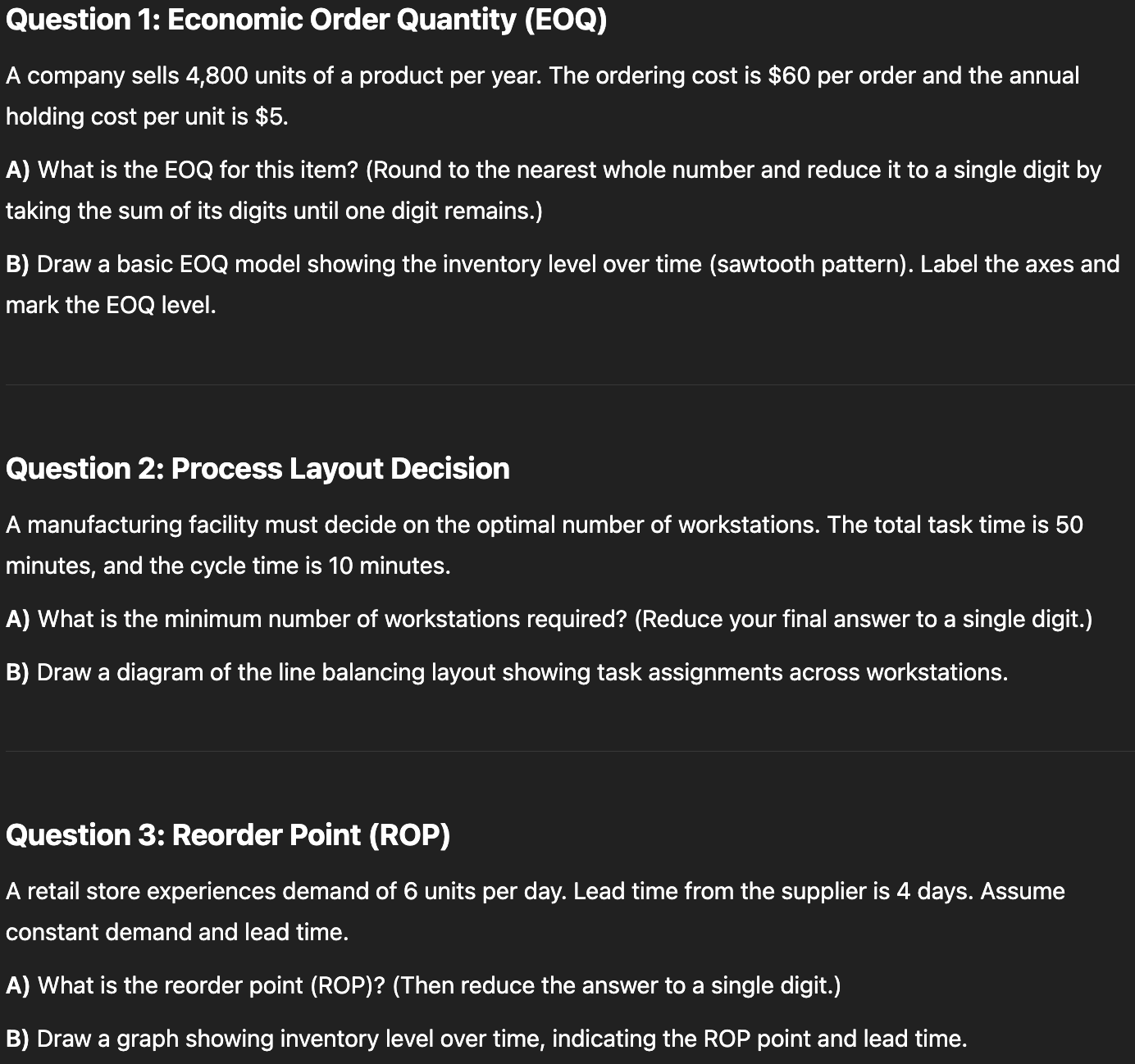 Solved Question 1: Economic Order Quantity (EOQ) ﻿A company | Chegg.com